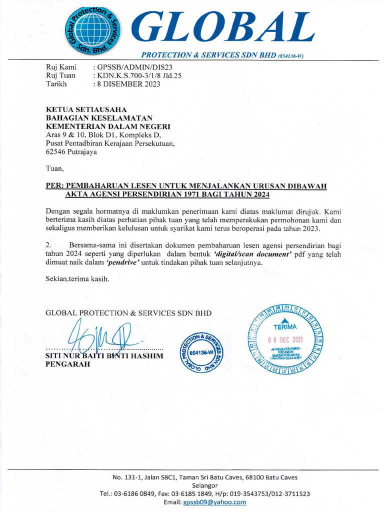 Surat Renew Lesen KDN 2024 | PDF