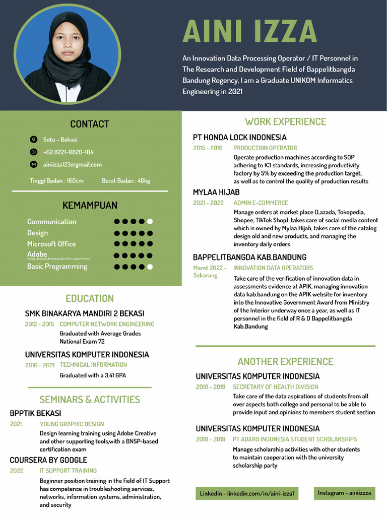 CV & Portofolio - Aini Izza English | PDF