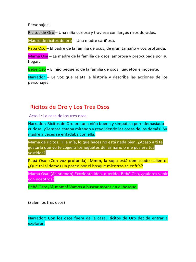 Cuento de Ricitos de Oro | PDF | Osos | Ricitos de oro y los tres osos
