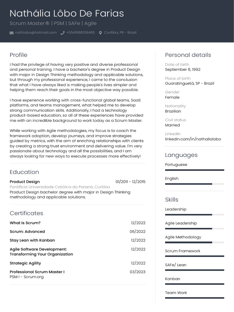 Resume Nathália Lôbo de Farias | PDF | Scrum (Software Development ...