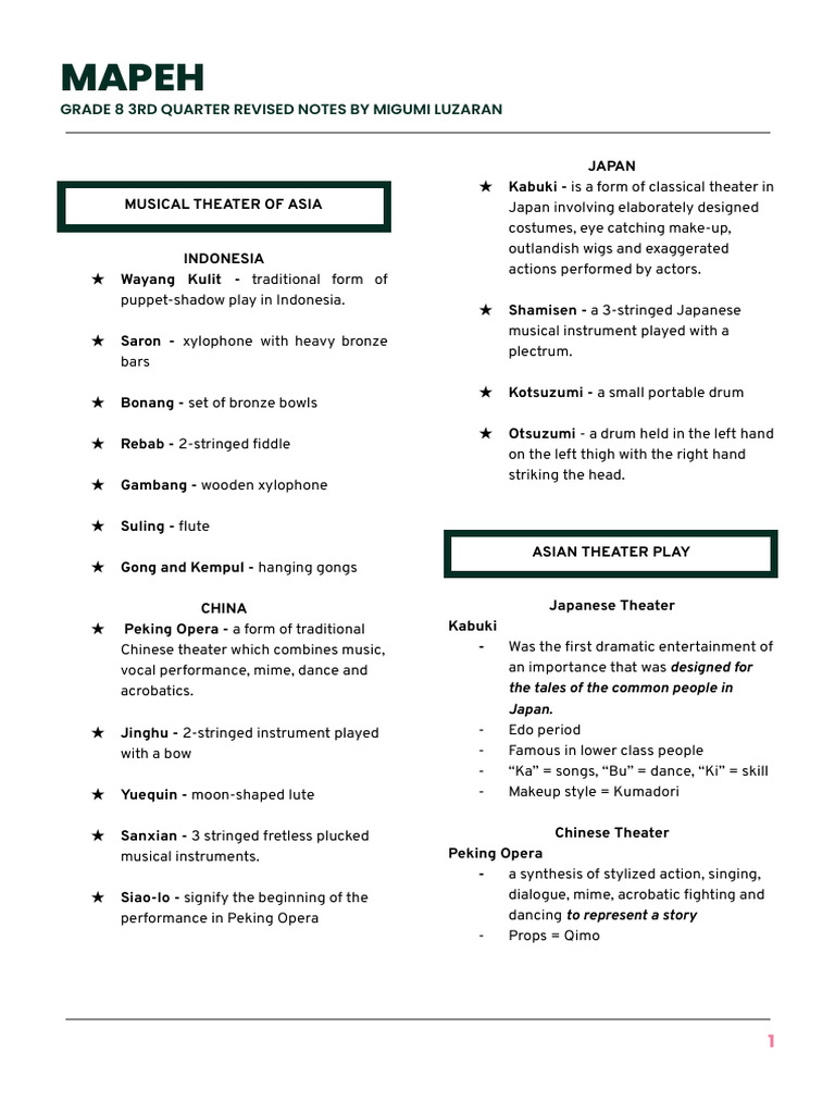 Mapeh - Revised Notes 4TH QTR | PDF | Theatre | Dances