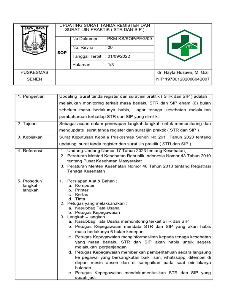 Sop Updating Surat Tanda Register Dan Surat Ijin Praktik (STR Dan Sip ...