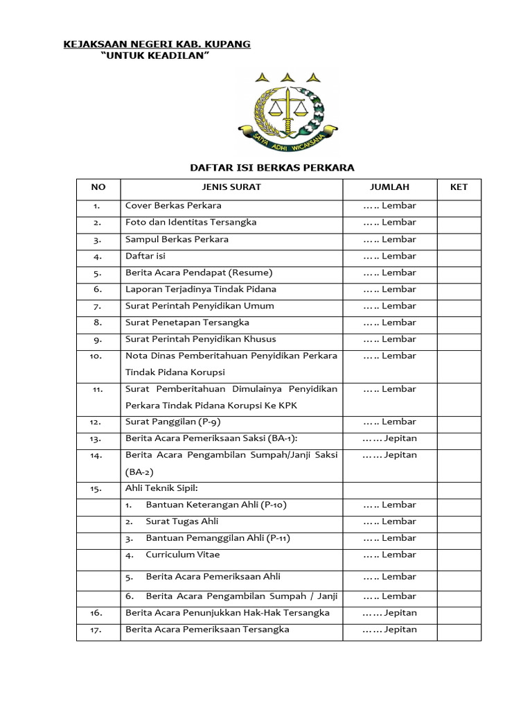 Daftar Isi Berkas Perkara | PDF