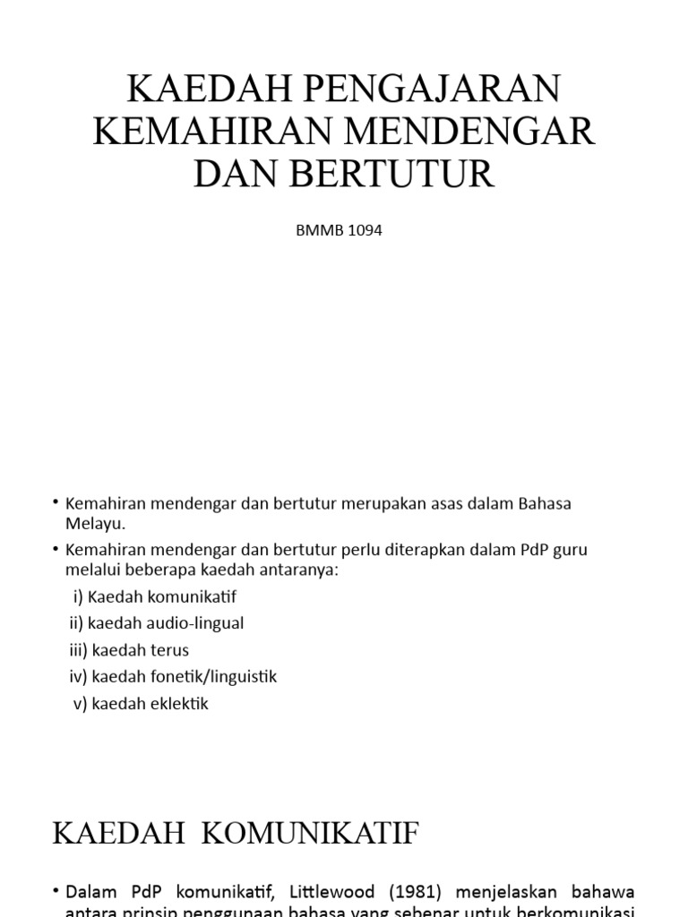 Kaedah Pengajaran Kemahiran Mendengar Dan Bertutur | PDF