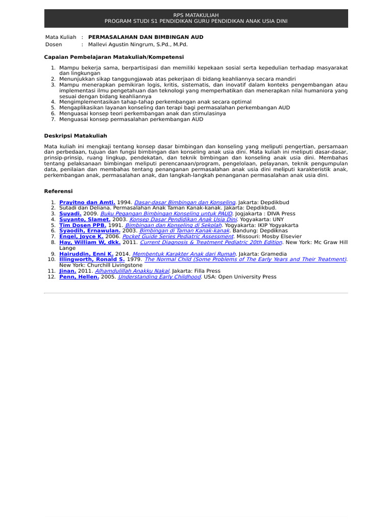 Permasalahan Dan Bimbingan Aud | PDF