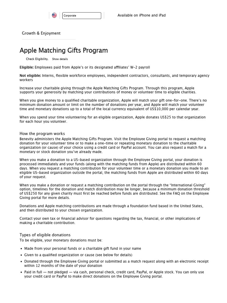 Apple Donation Matching Guide | PDF | Donation | Employment