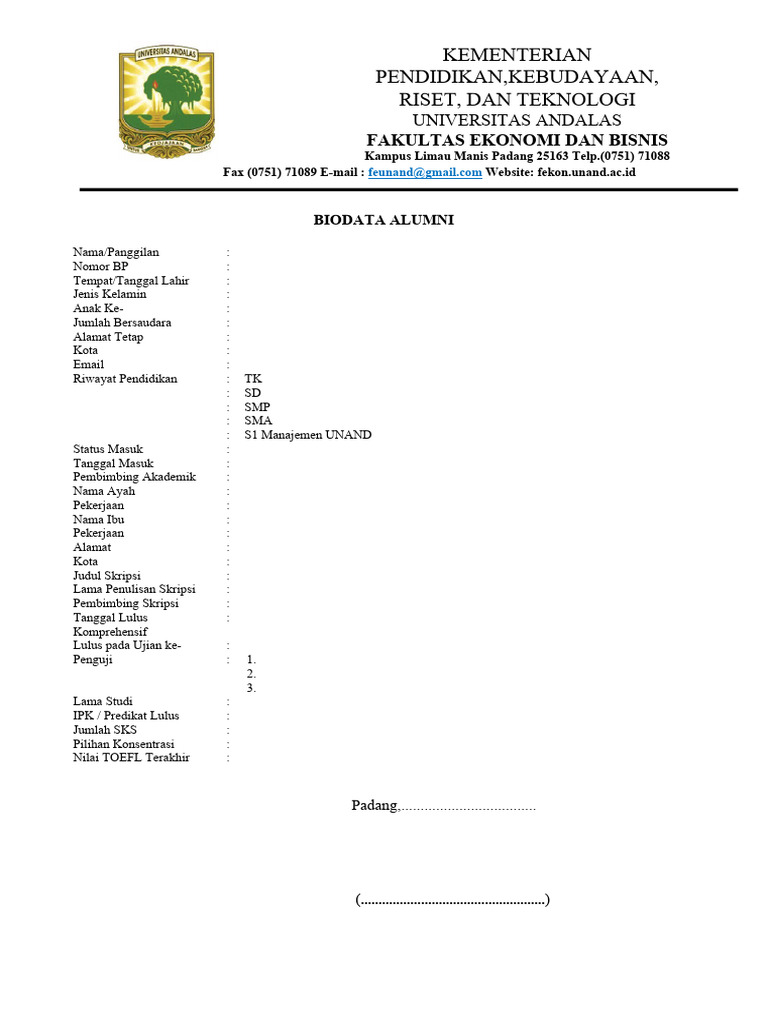 Form Biodata Alumni Wisuda | PDF