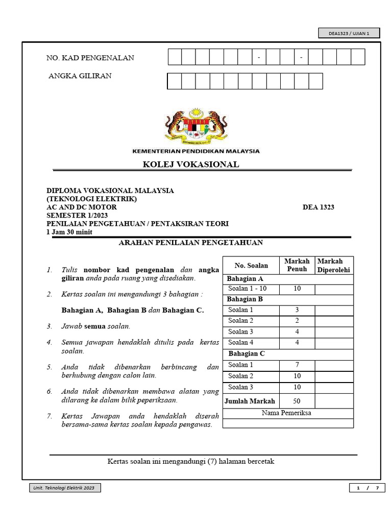 Ujian 1 Dea 1323 | PDF