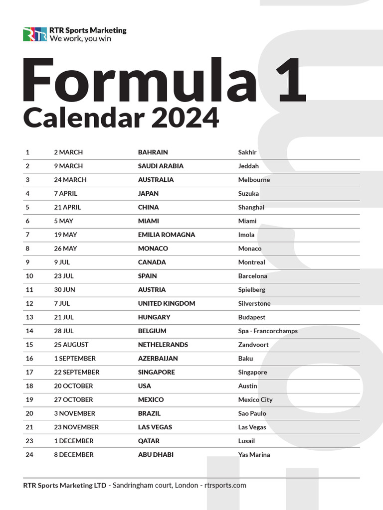 Formula 1 Calendar 2024 Overview | PDF
