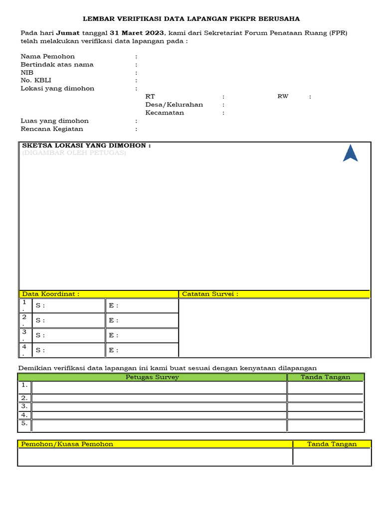 Verifikasi Data Lapangan PKKPR | PDF