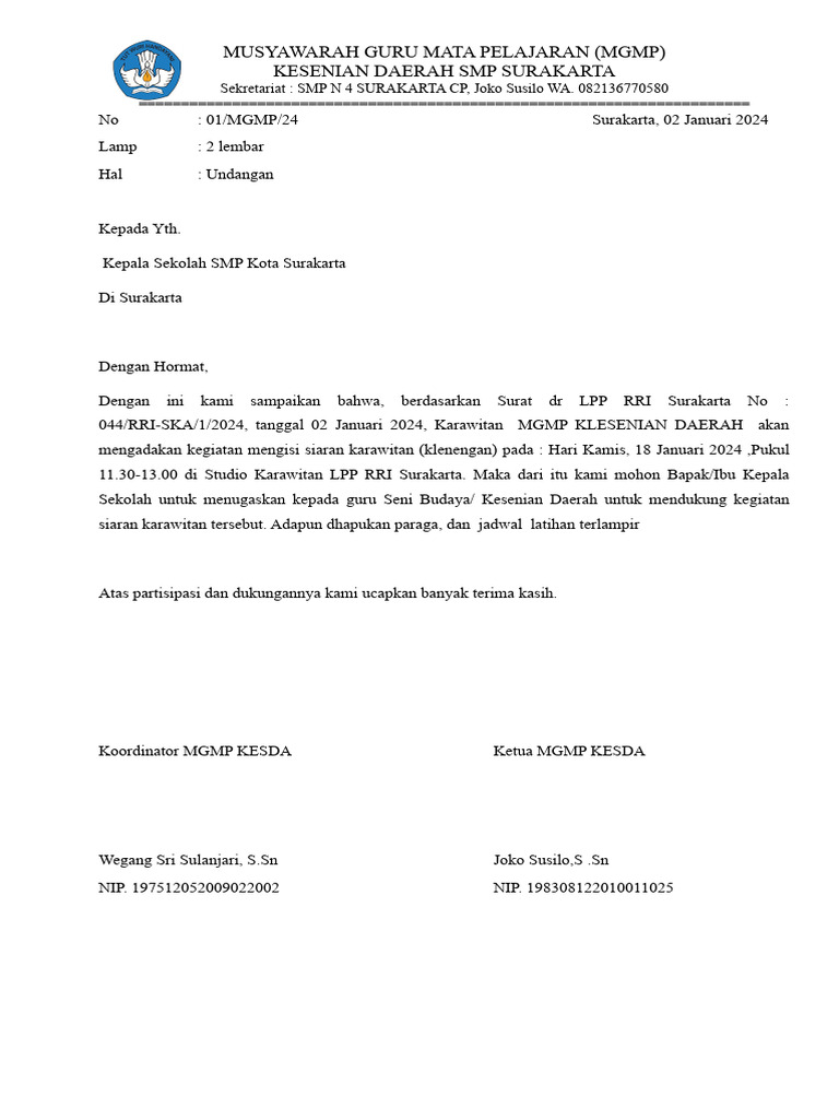 Undangan MGMP | PDF