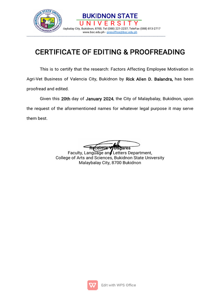 Certificate of Editing Rick Allen D. Balandra | PDF | Business ...