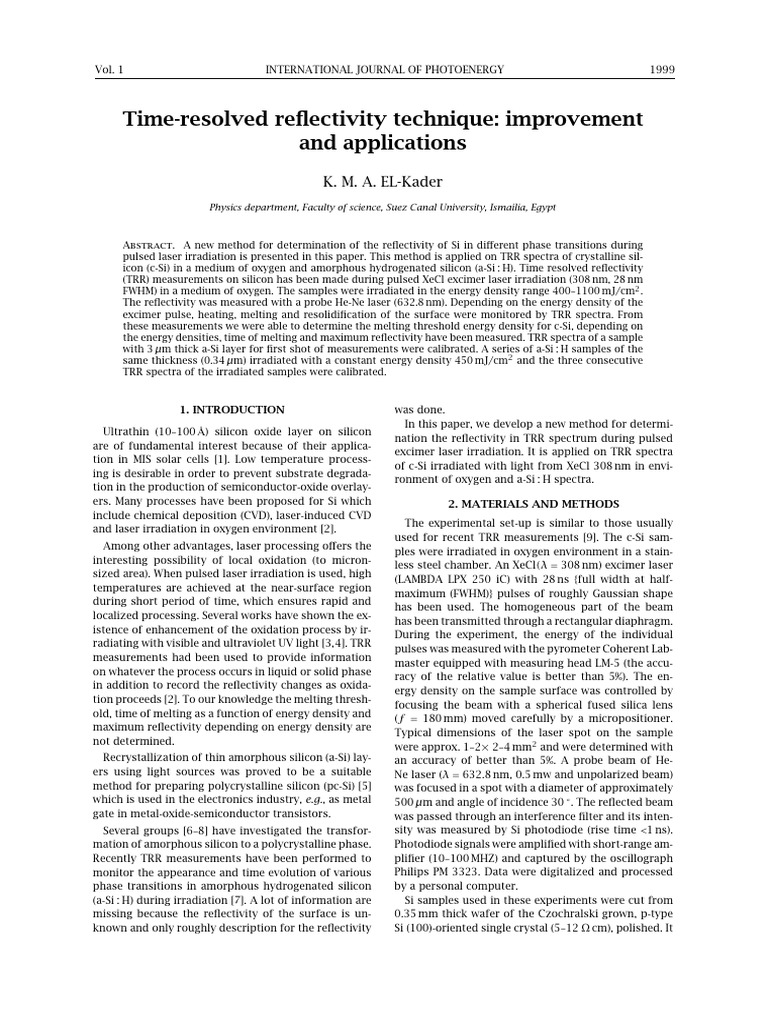 Time-Resolved Reflectivity Technique | PDF | Laser | Electromagnetism