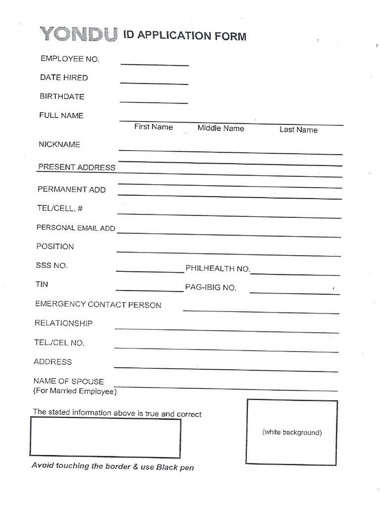 Yondu ID Application Form - PDF FORMAT | PDF