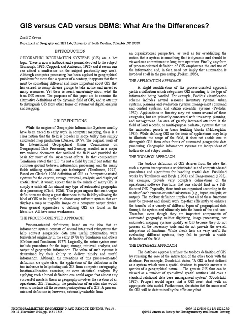 GIS Versus CAD Versus DBMS - What Are The Differences | PDF ...