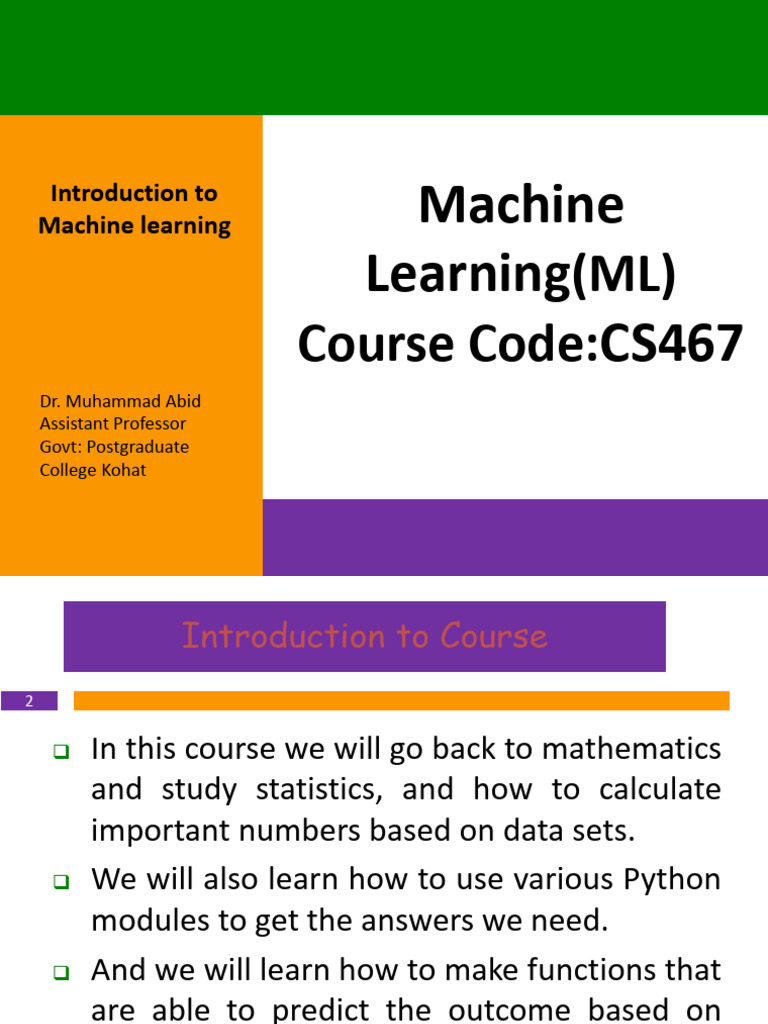 Lect01-Introduction To ML | PDF | Machine Learning | Artificial Intelligence