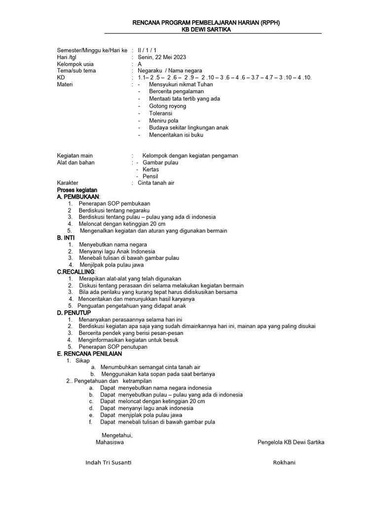 Rencana Program Pembelajaran Harian | PDF