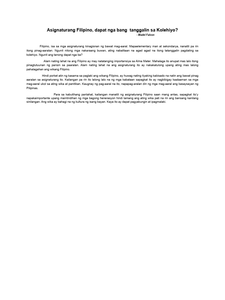 Asignaturang Filipino-Editoryal | PDF