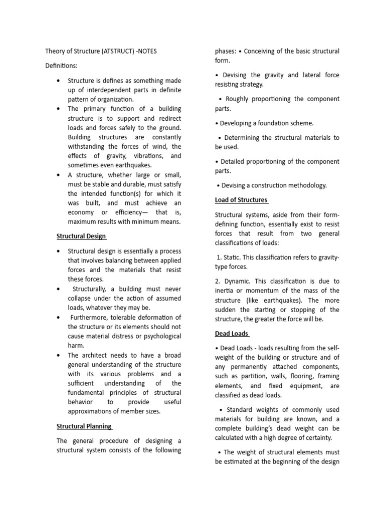 Theory of Structure - NOTES | PDF | Truss | Structural Load