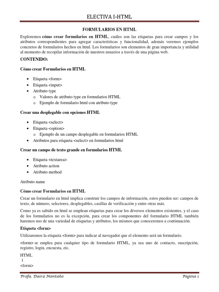 Guia 6 Formularios en HTML | Descargar gratis PDF | HTML | Ciencias de la Computación