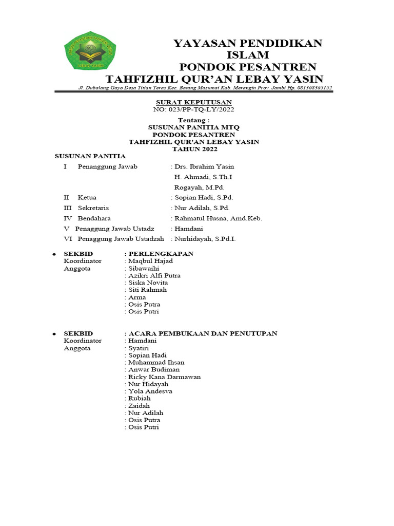 SK Panitia MTQ 2022 | PDF