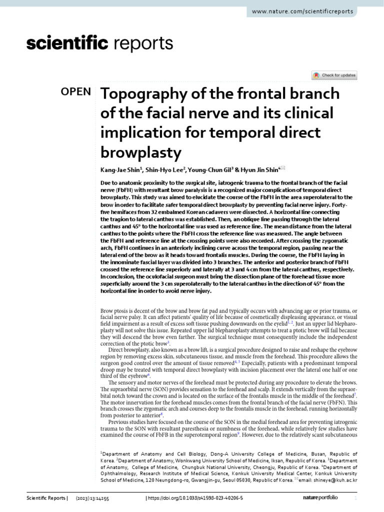 Topography of The Frontal Branch of The Facial Nerve and Its Clinical ...