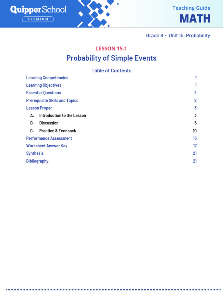 ME Math 8 Q4 1501 TG | PDF | Probability | Learning