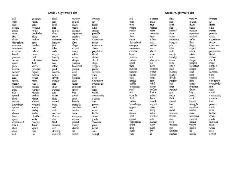 Grade 7 Sight Words | PDF