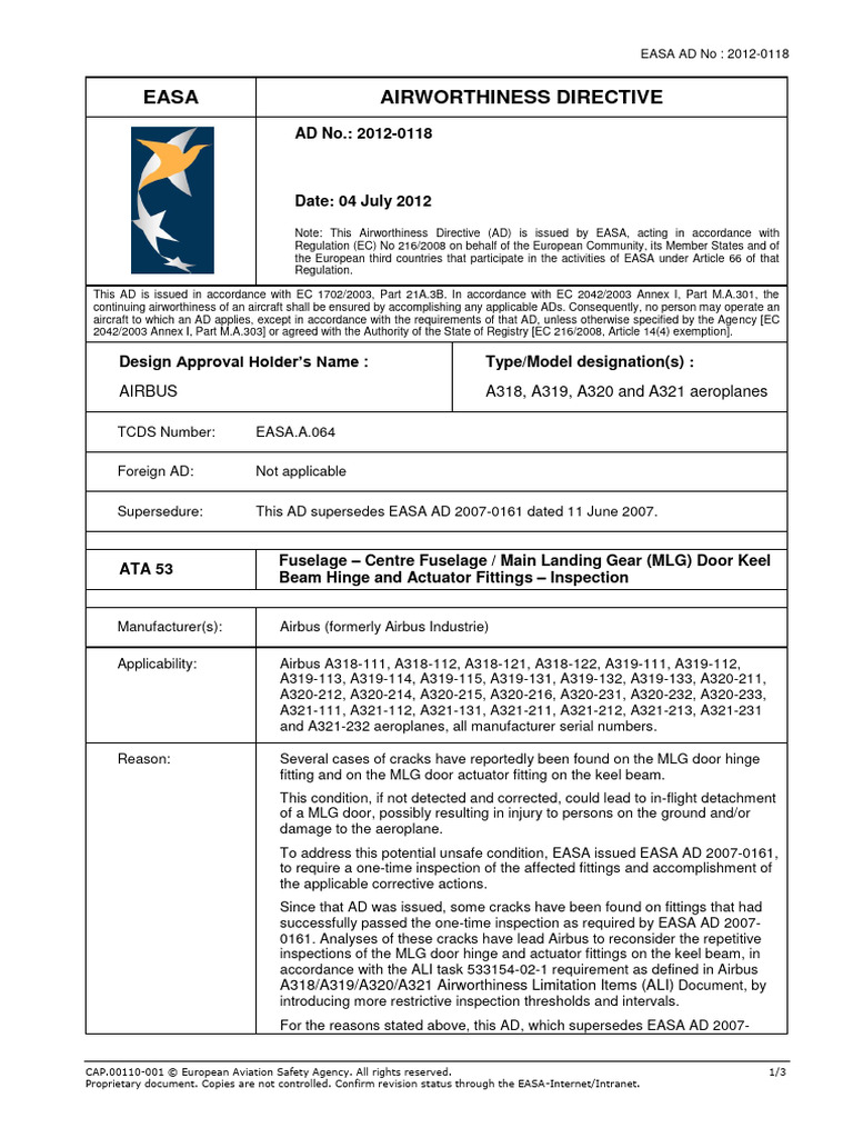 Easa Airworthiness Directive: AD No.: 2012-0118 | PDF | Aviation ...