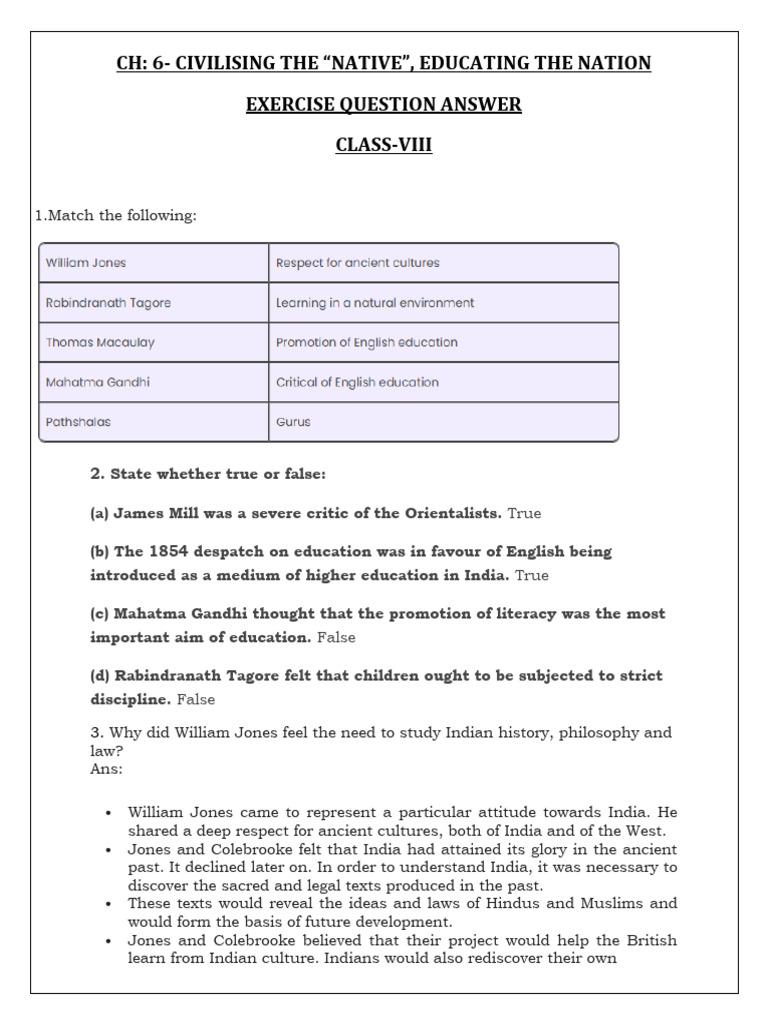 CL-8 Civilising Native Ex. Question | PDF | Mahatma Gandhi | British Raj