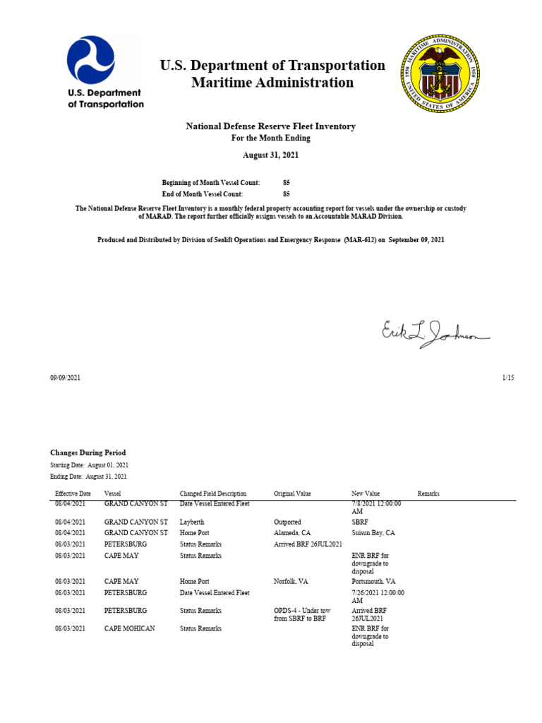 United States MARAD 2021 - 08 Public NDRF Inventory of Ships | PDF