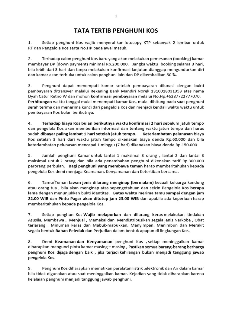 Tata Tertib Penghuni Kos | PDF