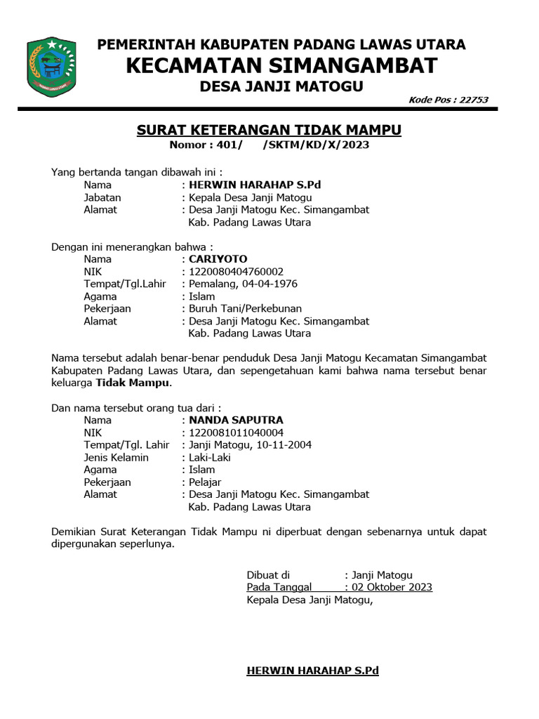 SKTM JANJI MATOGU .Nanda Saputra 2023 | PDF