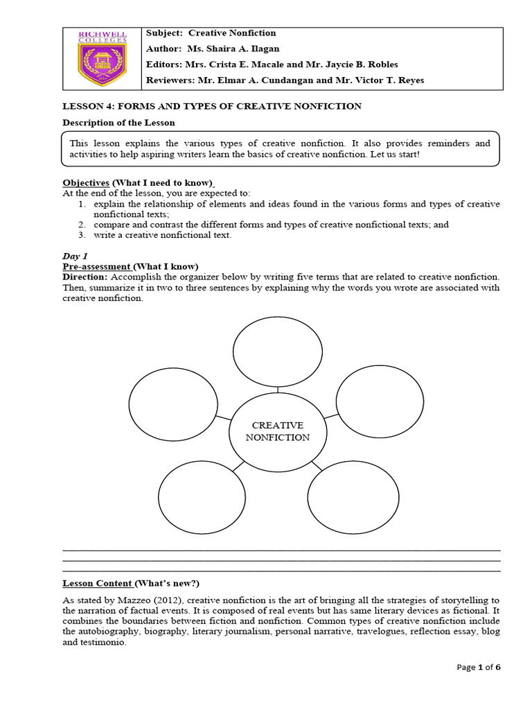 CREATIVE NONFICTION Lesson 4 | PDF | Essays | Creative Nonfiction