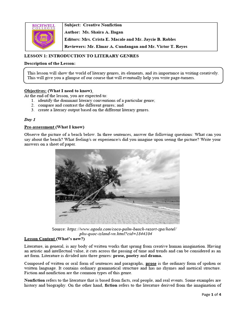 CREATIVE NONFICTION Lesson 1 | PDF | Poetry | Narration