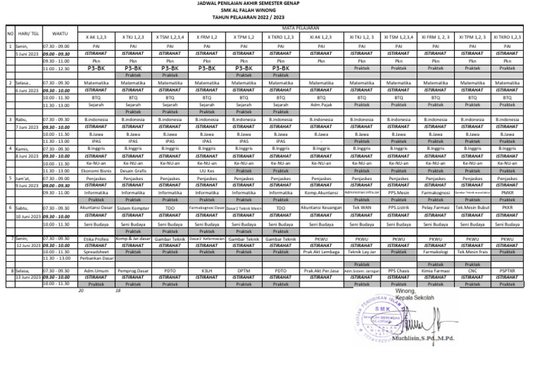 Jadwal Pas Genap 2023 Rev. | PDF