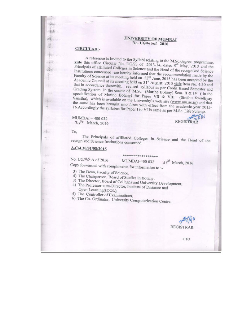 M.Sc. Marine Botany Syllabus 2015-2016 | PDF | Science & Mathematics
