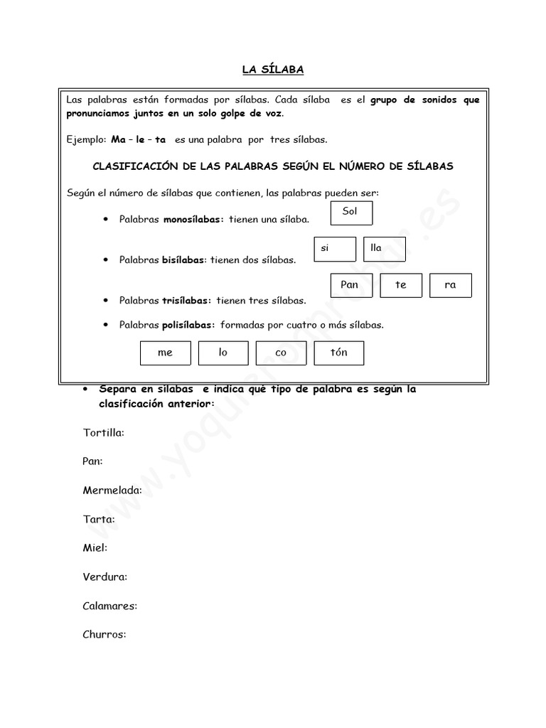 Clasificación y separación de sílabas | PDF | Artes del Lenguaje y ...