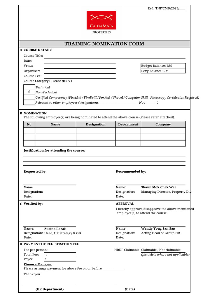 CMD Training Form As at 6.11.2023 | PDF | Career & Growth