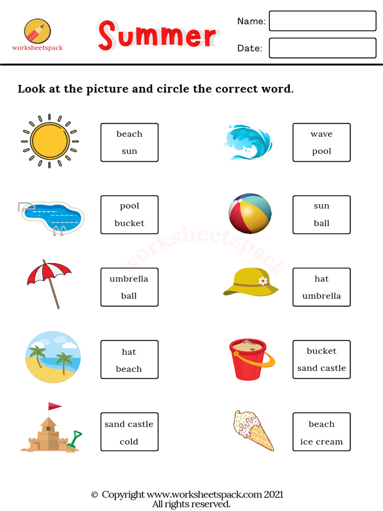 Summer-worksheets-look-at-the-picture-circle-the-correct-word | PDF