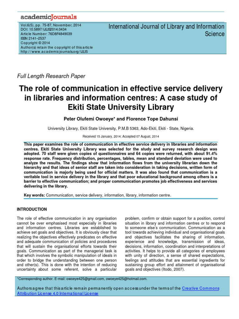 Article1418392594 - Owoeye and Dahunsi | PDF | Communication | Libraries