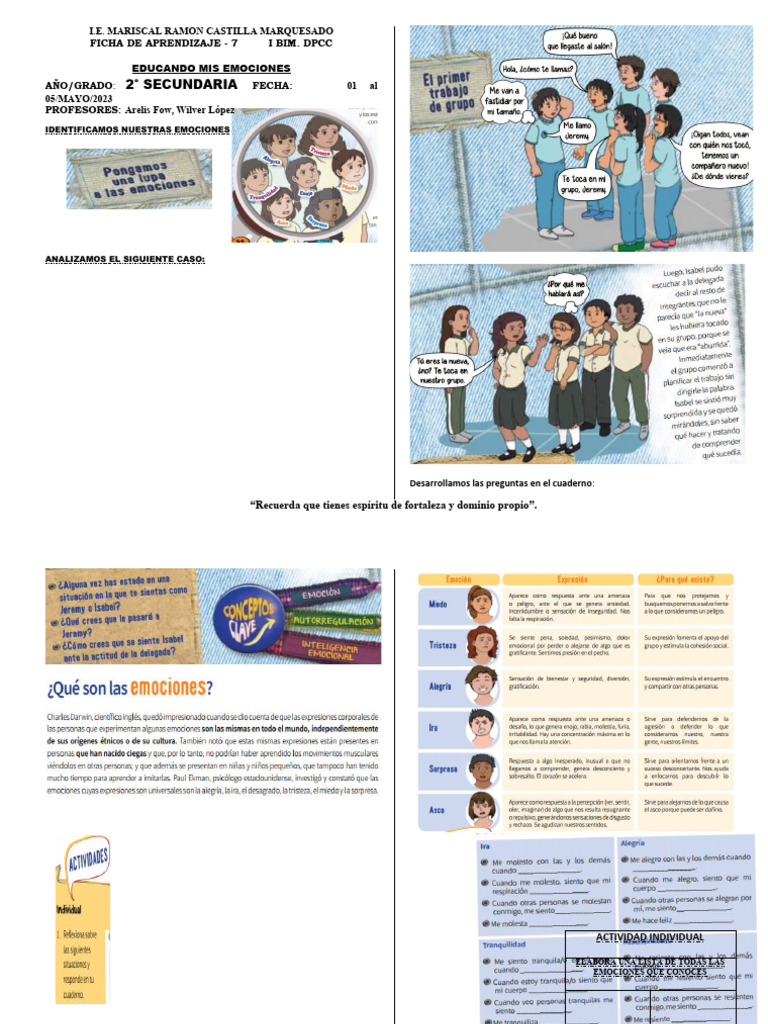 FICHA 7 - Educando Mis Emociones 2 DO - DPCC - 01 AL 05 DE MAYO | PDF