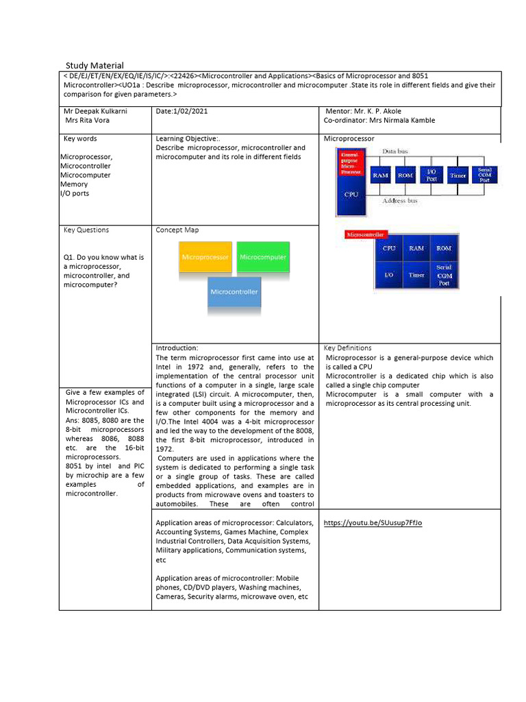 Unit 1 | PDF | Microcontroller | Central Processing Unit