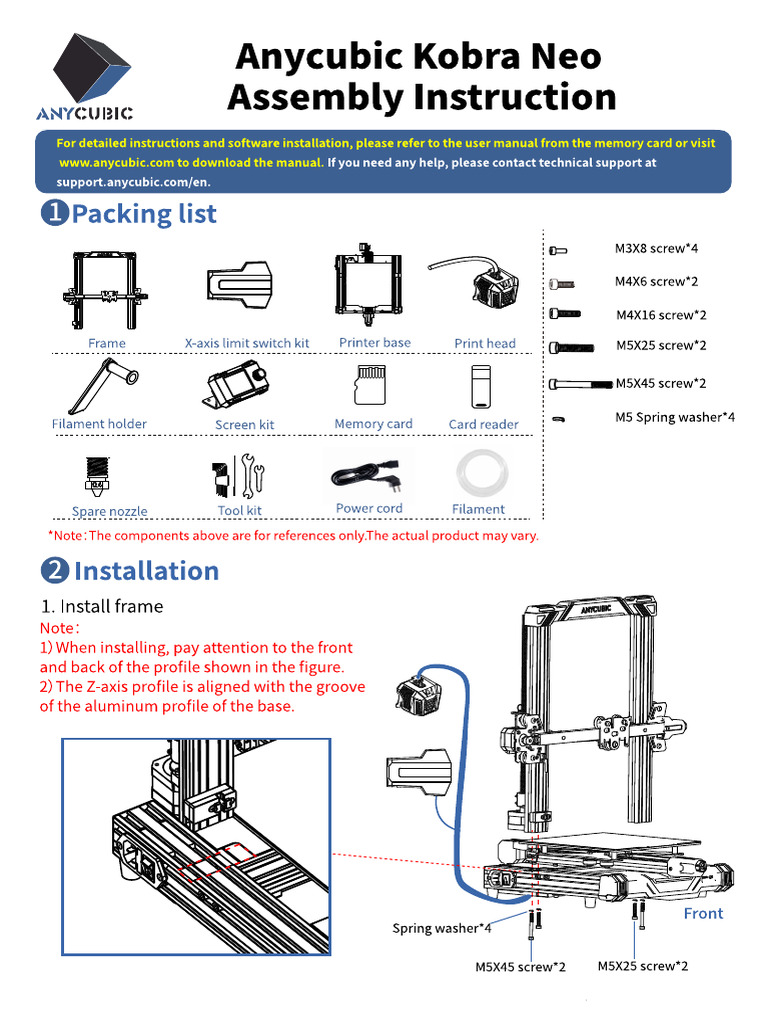 Anycubic Kobra Neo Assembly Instruction-220906-C | PDF