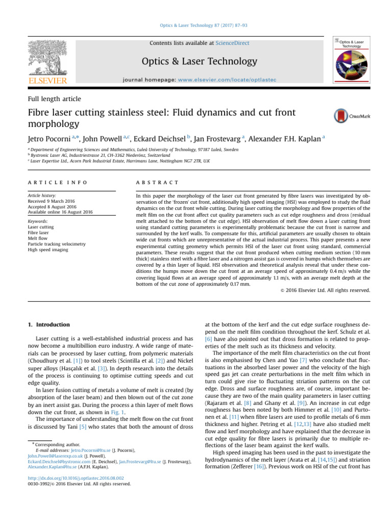 Optics & Laser Technology: Jetro Pocorni, John Powell, Eckard Deichsel, Jan Frostevarg ...