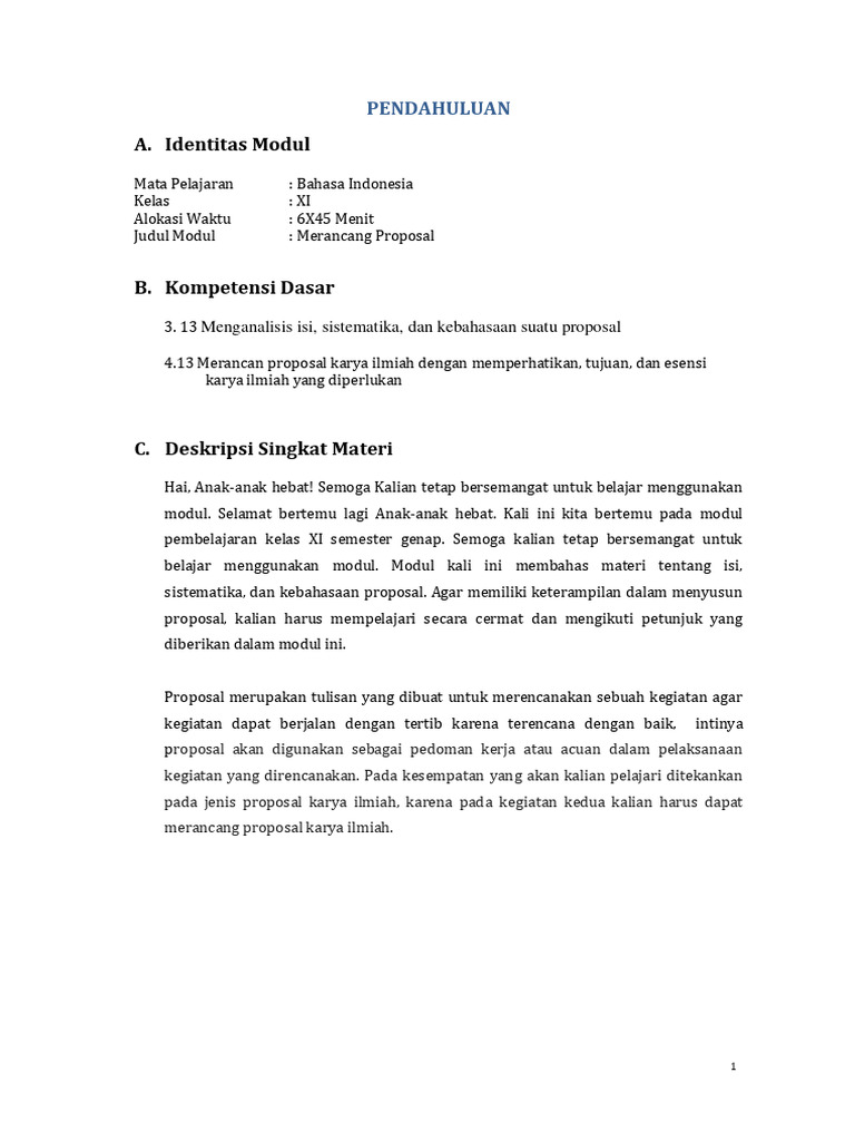 Modul Proposal Kelas XI 3 Pembalajaran | PDF