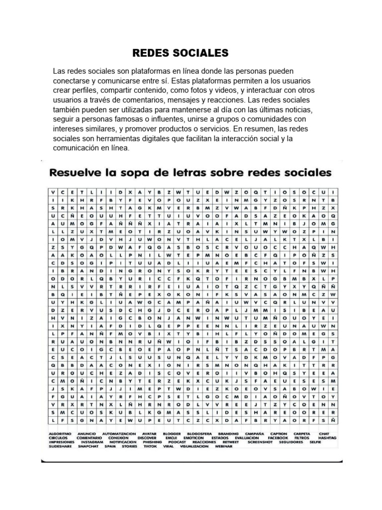 Redes Sociales Sopa de Letras | PDF