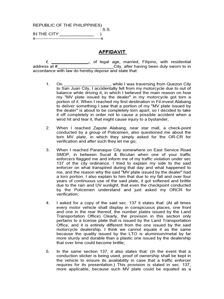 affidavit traffic violation edison | PDF | Vehicle Registration Plate ...