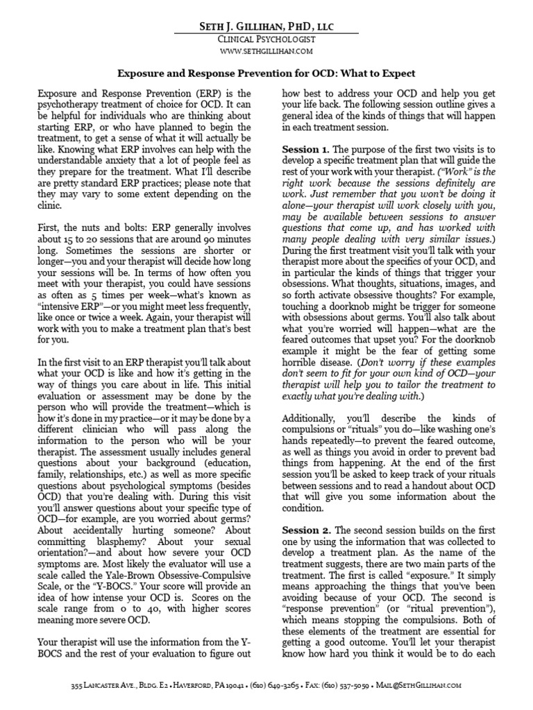 Exposure and Response Prevention For Ocd Seth | PDF | Obsessive ...