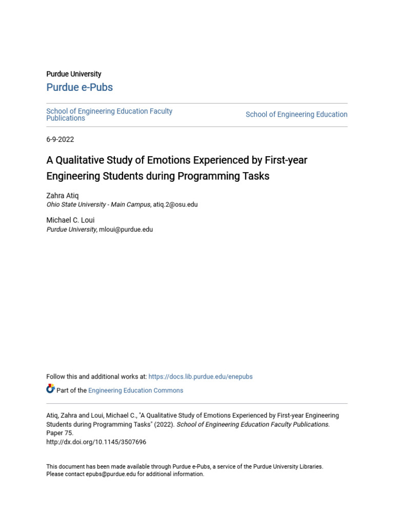 A Qualitative Study of Emotions Experienced by First-Year Enginee | PDF ...
